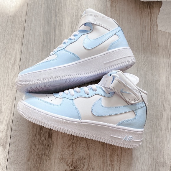 Nike | Shoes | Nike Air Force Mid Custom Baby Blue | Poshmark